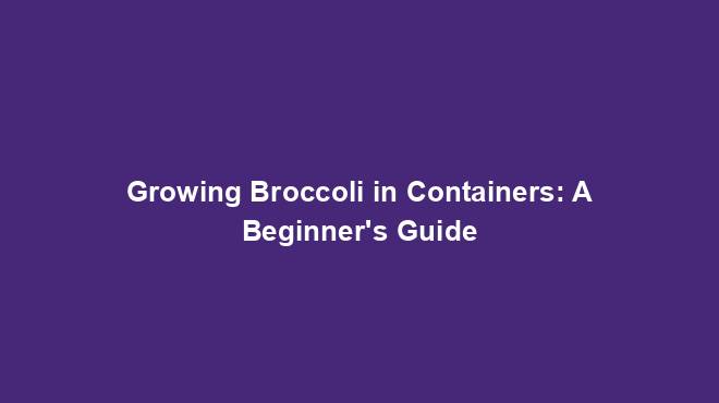 Growing Broccoli in Containers: A Beginner's Guide - Gardener Guidance