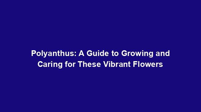 Polyanthus: A Guide to Growing and Caring for These Vibrant Flowers ...