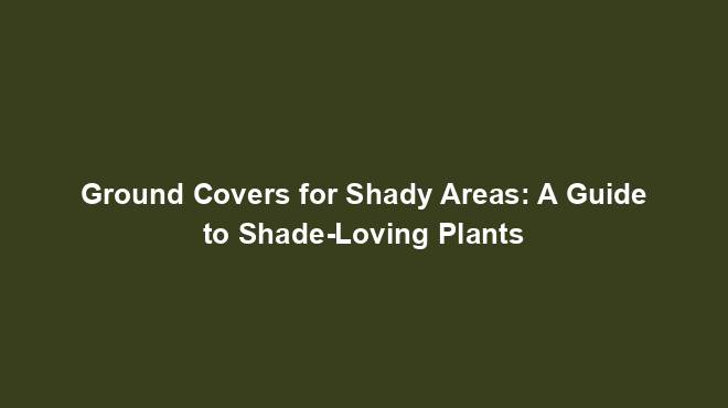 Ground Covers for Shady Areas: A Guide to Shade-Loving Plants ...